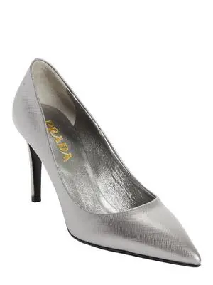 Prada Saffiano Leather Pointed-toe Pump - Cromo