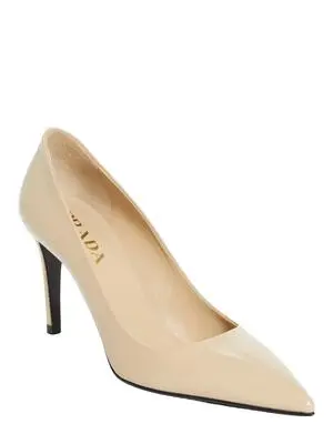 Prada Saffiano Leather Pointed-toe Pump - Travertino