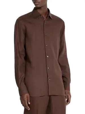 Zegna Oasi Linen Button-up Shirt - Ferrugine