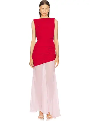 L'academie By Marianna Enoa Midi Dress - Red & Light Pink