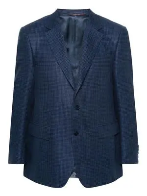 Canali Houndstooth Linen-blend Blazer - Blue