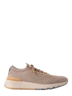 Brunello Cucinelli Leather-Trimmed Knit Sneakers Neutrals