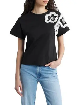 NIKKI LUND Celine Flower Appliqué Top - Black