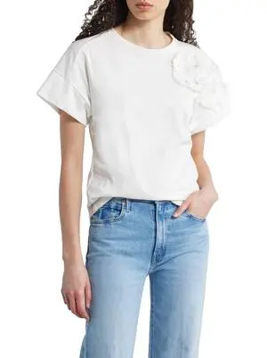 NIKKI LUND Celine Flower Appliqué Top - White