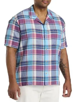 Lucky Brand Big & Tall Plaid Linen Sport Shirt - Red/blue