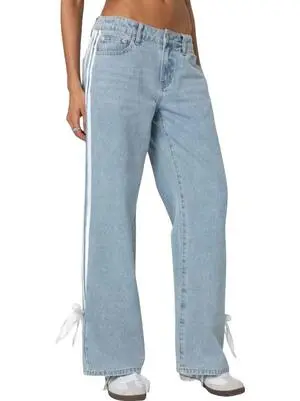EDIKTED Ribbon Stripe Baggy Low Rise Jeans - Light-blue