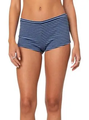 EDIKTED Levia Stripe Microshorts - Blue