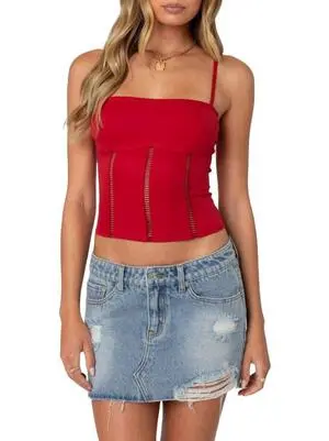 EDIKTED Jennie Ladder Stitch Corset Camisole - Red