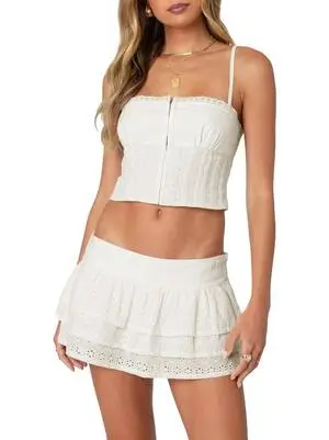 EDIKTED Josslyn Linen Corset Crop Top - White