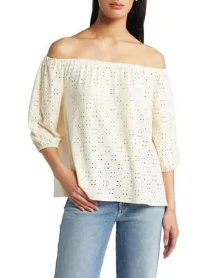 Loveappella Eyelet Off-the-shoulder Top - Cream
