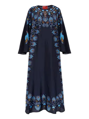 La DoubleJ Geometric-print Silk Kaftan - Blue