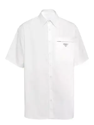 Prada Short-sleeve Triangle-logo Cotton Shirt - White