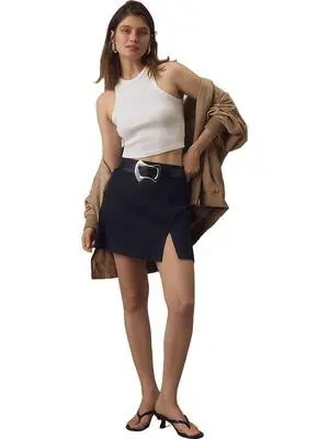 MAEVE European Linen Stretch Side Slit Mini Skirt