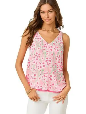 LILLY PULITZER Florin Straight Hem Top Conch Shell Pink Lil Sunny Daisies