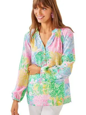Lilly Pulitzer® Elsa Silk Top Multi Bright Delight Patch