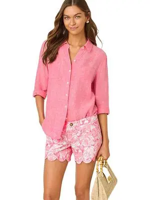 LILLY PULITZER Sea View Linen Shirt - Cherry Blossom Pink X Pink Muse