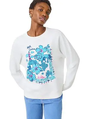 LILLY PULITZER Ballad Cotton Sweatshirt - Capri Blue North Carolina Destination Graphic