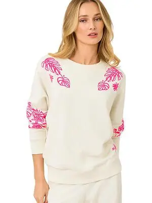 Lilly Pulitzer Ballad Cotton Sweatshirt - Coconut Safari Social Embroidered Sweatshirt