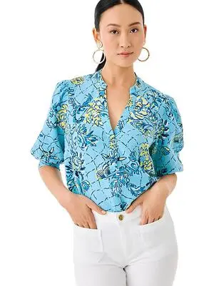 Lilly Pulitzer® Mialeigh Linen Top - Bellevue Blue Breakers Beach
