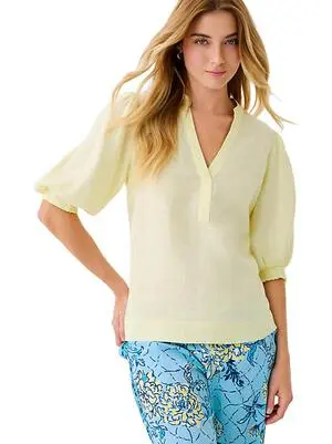 Lilly Pulitzer® Mialeigh Linen Top - Limoncello X Resort White