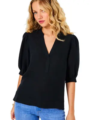 LILLY PULITZER Mialeigh Linen Top Noir X Noir