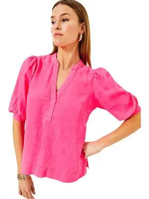 LILLY PULITZER Mialeigh Linen Top Passion Fruit Pink