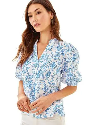 LILLY PULITZER Mialeigh Linen Top Resort White Tall Tales