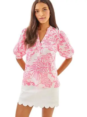 LILLY PULITZER Mialeigh Linen Top Rousseau Pink Glisten In The Sun