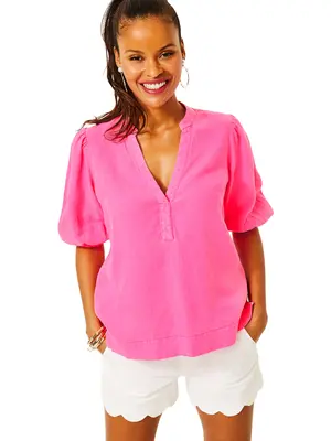 LILLY PULITZER Mialeigh Linen Top Roxie Pink