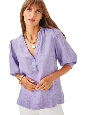 LILLY PULITZER Mialeigh Linen Top Tropicalia Purple X Resort White