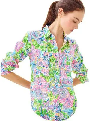 LILLY PULITZER Sea View Linen Button-Down Shirt Multi Lilly Loves Hawaii