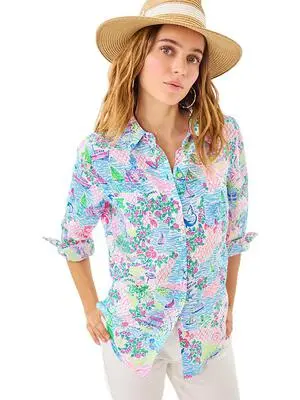LILLY PULITZER Sea View Linen Button-Down Shirt Multi Lilly Loves Marthas Vineyard