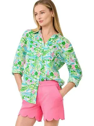 LILLY PULITZER Sea View Linen Button-down Shirt - Multi South Carolina Destination