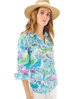LILLY PULITZER Sea View Linen Button-Down Shirt Whisper Blue Lilly Loves Nantucket