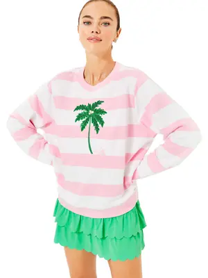 Lilly Pulitzer® Relaxed Cotton Sweatshirt Conch Shell Pink Palm Tree Embellished Graphic