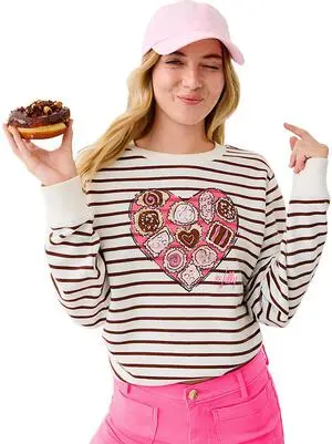 Lilly Pulitzer® Relaxed Cotton Sweatshirt - French Roast Box Of Chocolates Embellishment