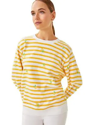 Lilly Pulitzer® Relaxed Cotton Sweatshirt Honeycomb X Resort White Make Lemonade Half Drop Embroidery