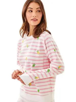 Lilly Pulitzer® Relaxed Cotton Sweatshirt Pink Muse X Resort White Make Limeade Half Drop Embroidery