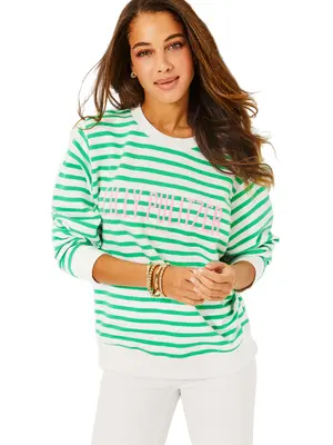 Lilly Pulitzer® Relaxed Cotton Sweatshirt Spearmint Striped Lilly Pulitzer Embroidered Sweat