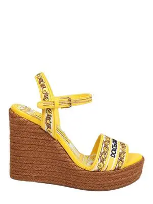Dolce & Gabbana Canvas And Leather Wedge Sandal Multicolor