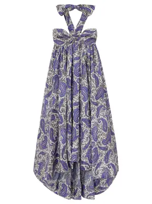 Zimmermann Devi Pleated Paisley-print Silk Halterneck Midi Dress - Indigo
