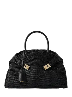 FERRAGAMO Ferragamo Hug Medium Raffia Tote Black
