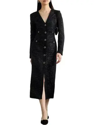 Alessandra Rich Sequined Tweed Midi Dress - Black