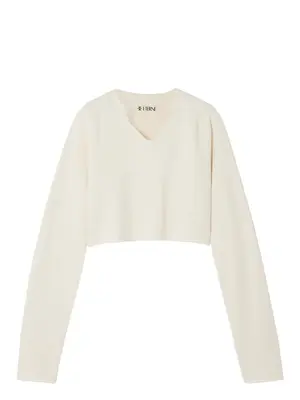 Eterne Cropped Embroidered Cotton-blend Terry Sweater - Cream