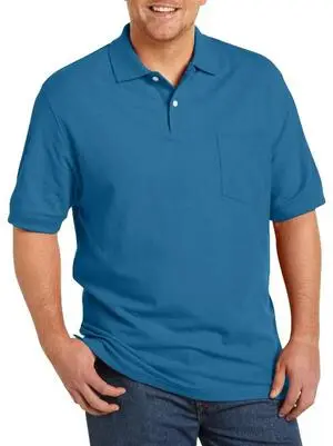 HARBOR BAY BY DXL Big & Tall Pocket Piqué Polo Shirt Blue Ashes
