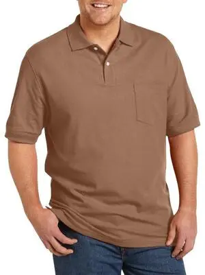 HARBOR BAY BY DXL Big & Tall Pocket Piqué Polo Shirt Coca Mocha