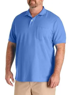 HARBOR BAY BY DXL Big & Tall Pocket Piqué Polo Shirt Marina Blue