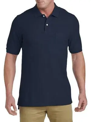 HARBOR BAY BY DXL Big & Tall Pocket Piqué Polo Shirt Navy