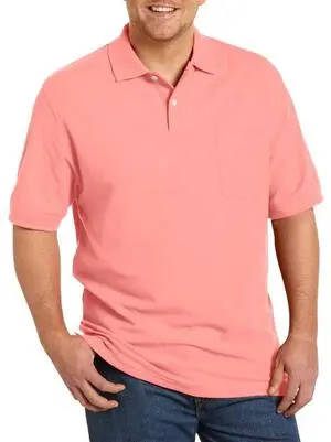HARBOR BAY BY DXL Big & Tall Pocket Piqué Polo Shirt Peach Amber