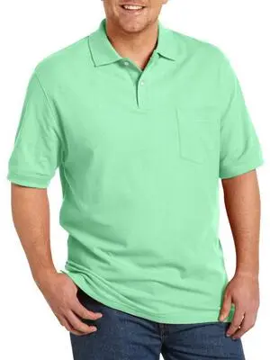 HARBOR BAY BY DXL Big & Tall Pocket Piqué Polo Shirt Zephyr Green